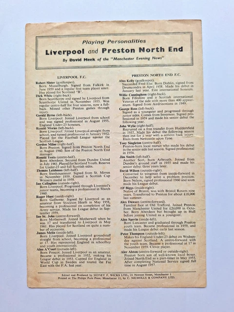 LIVERPOOL V PRESTON (FAC) at Old Trafford - Season 1961-62 Football ...