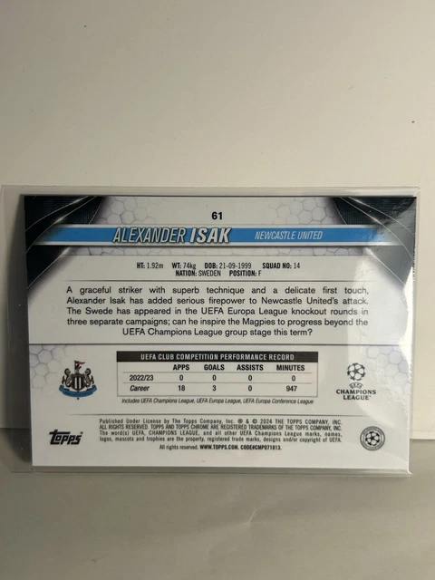 TOPPS CHROME CHAMPIONS League Alexander Isak Pink Lava /250 #61 £4.35 ...