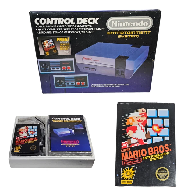 NINTENDO NES CONTROL Deck with Super Mario Bros. Hangtab Game CIB - SEE ...