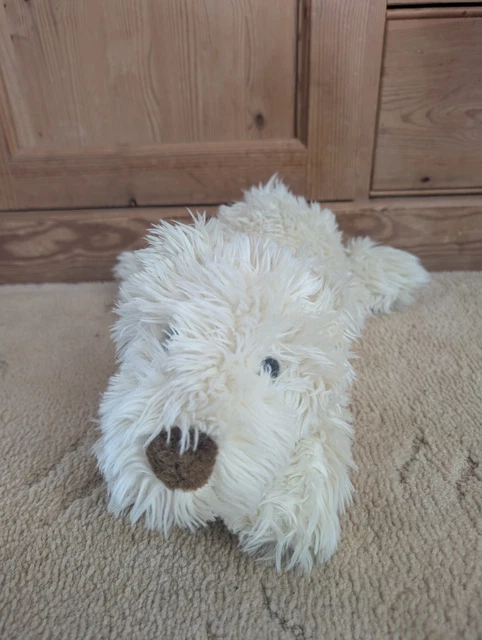 VINTAGE TESCO CREAM Beige Laying Teddy Bear Polar Dog Fluffy Soft Plush ...