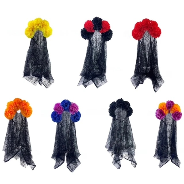HALLOWEEN PARTY ESSENTIAL Chrysanthemum Headband and Veil Headwear for ...