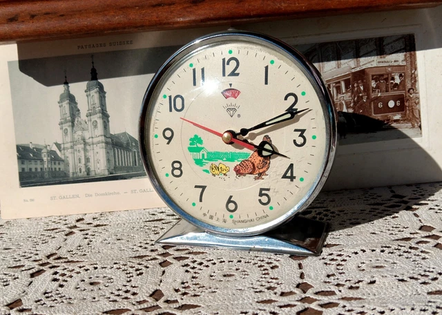 VINTAGE ALARM CLOCK, China, Animated clock, mechanical, Hen, Chicken ...