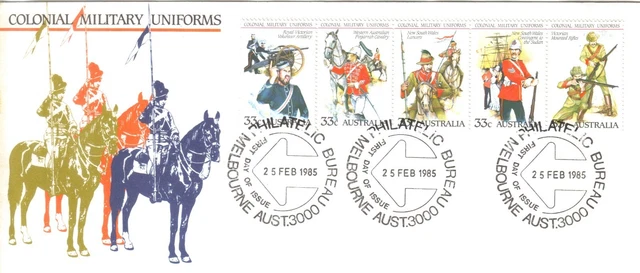FDC OFFICIAL AUSTRALIAN Colonial Military Uniforms Strip of 5 P/marked ...