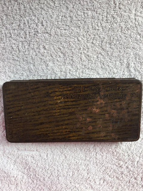 VINTAGE E.S.A. LONDON Box of Geometrical Instruments Collectors Tin ...