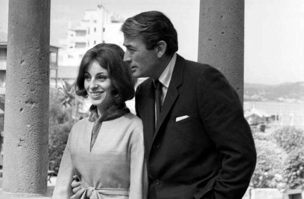 GREGORY PECK HIS wife Veronique Passani at the Chateau de la Napou- Old ...