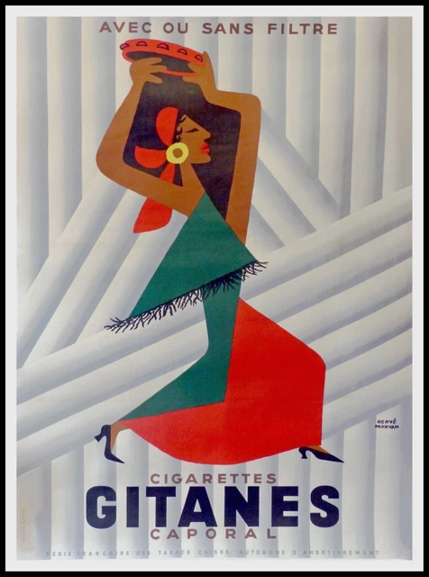 HERVÉ MORVAN, AFFICHE ancienne originale publicitaire, cigarettes ...