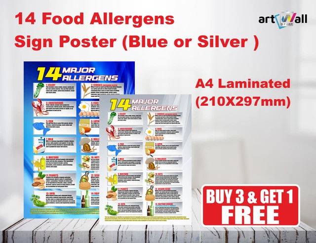 14 FOOD ALLERGENS Sign Poster Laminated A4 Size 297x210mm £3.99 ...
