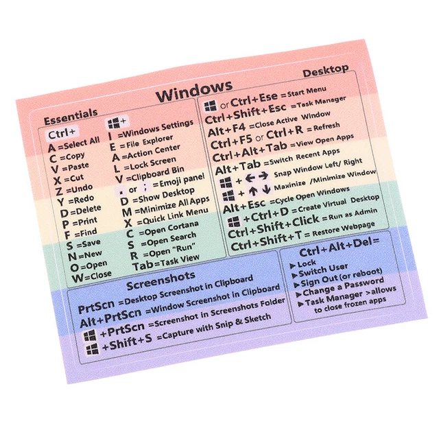 WINDOWS KEYBOARD REFERENCE Shortcut Cheat Sheet Sticker Water Proof ...