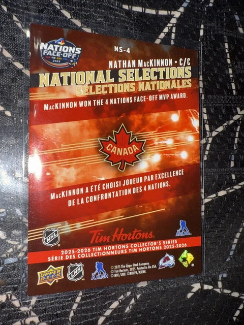 2025/26 UD TIM Hortons National Selections Ns4 Nathan Mackinnon Ns-4 ...