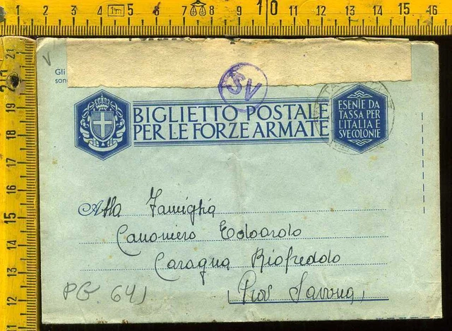 SECONDA GUERRA FRANCHIGIA Posta Militare x Riofreddo Savona pg 641 EUR ...