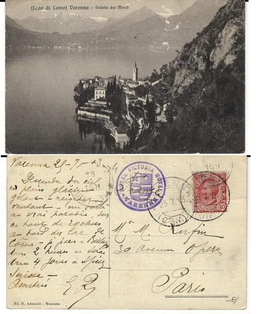 CARTOLINA VARENNA VEDUTA DALL'ALTO Lago di Como primi '900 Postcard ...