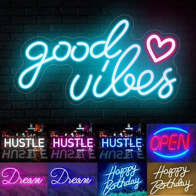 LED NEON SIGN Light USB Letter Good Vibes Neon Lamp Hanging Wall Decor Party Bar £20.05 ...