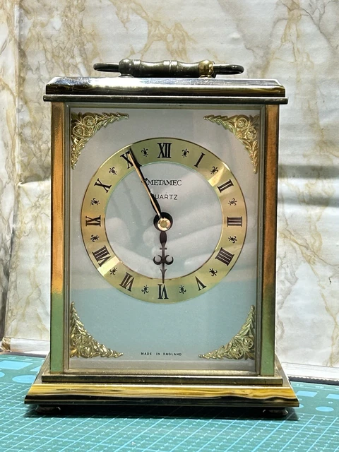 VINTAGE METAMEC MANTLE Carriage Quartz Clock Brass Made in England ...