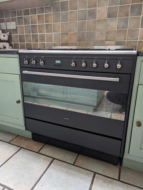 SMEG ANTHRACITE 90CM Dual Fuel Range Cooker SUK91MFA & 90cm Chimney ...