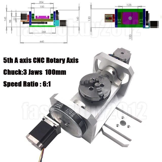 ROTARY AXIS 4TH 5th A Axis 3 Jaws 100mm Dividing Head or CNC Router ...