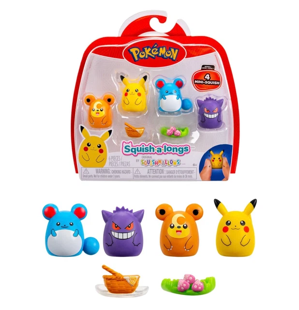 POKEMON SQUISHALONG 4 Pack Including Gengar, Pikachu, Marill ...