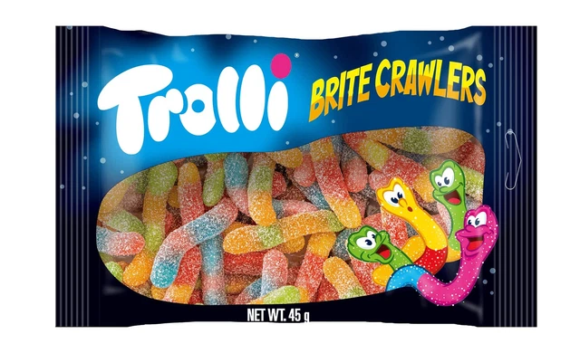 TROLLI SOUR BRITE Crawlers Gummi Worms 45 g Pack of 12 Tangy Fruity ...