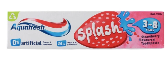 2 X AQUAFRESH Kids Splash Strawberry Flavour Toothpaste 50ml - Aged 3 ...
