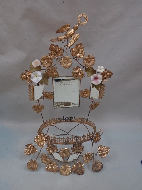 ANCIEN INTÉRIEUR DE globe de mariée en laiton miroirs et fleurs en ...