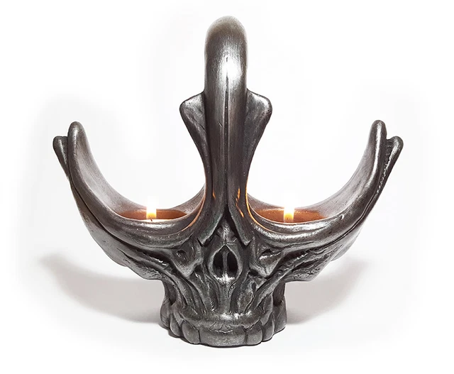 ALIEN SKULL GIGER Pewter Sculpture prop replica candle tea light holder ...
