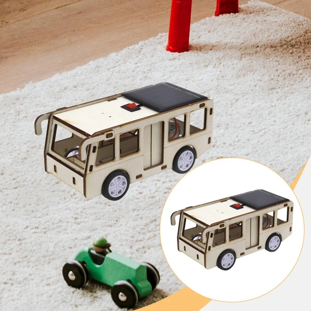 SOLAR POWERED WOOD Bus Toy Car Gifts Sturdy Children Educational ...
