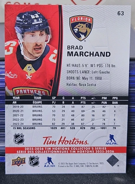 25-26 TIM HORTON'S Brad Marchand 🚨🚨🚨 Florida Panthers $2.99 - PicClick CA
