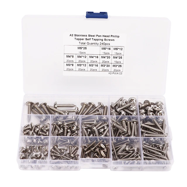SELF TAPPING SCREW Set 240Pcs Pan Head Stainless Steel Self Tapping ...