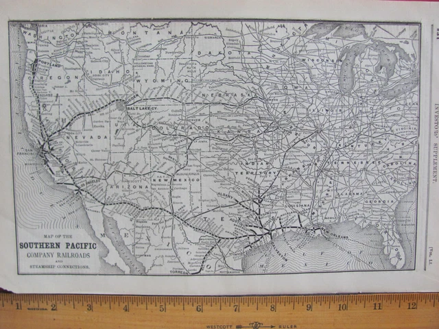 1890 SEPT SOUTHERN Pacific Railroad Original System Map Texas Arizona ...