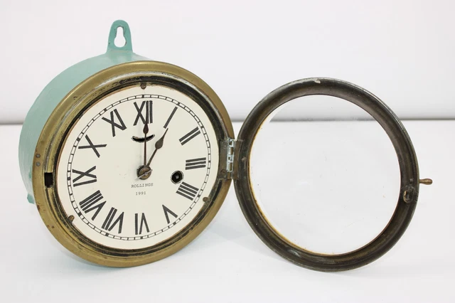 A VINTAGE ROLLINGS 1991 Brass Ship Bulk Head Key Wind Clock For Parts ...