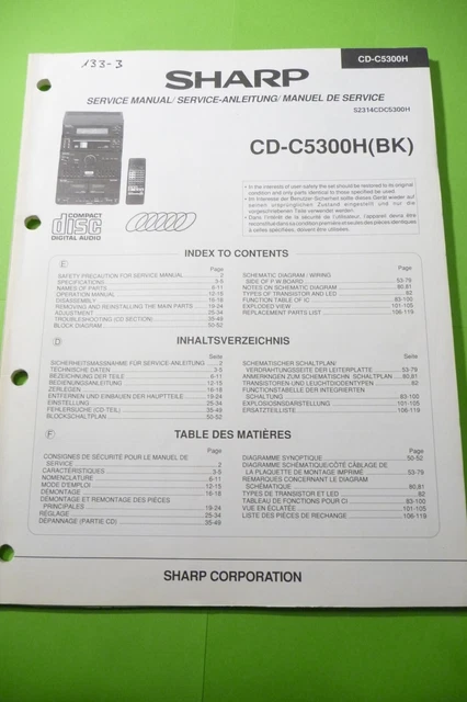 SERVIZIO MANUALE DI Istruzioni per Sharp CD-S530, Originale EUR 12,09 ...