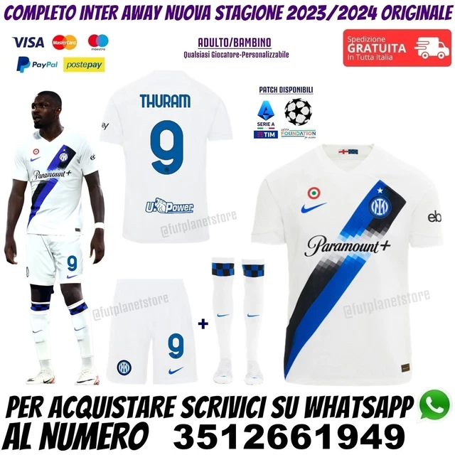 MAGLIA INTER THURAM Trasferta 2023 2024 Bianca Away Seconda Turam ...
