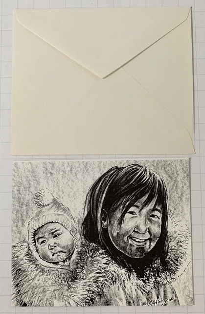 VINTAGE GREETING CARD Inuit Eskimo Girl and Sister Helmut Hirnschall ...