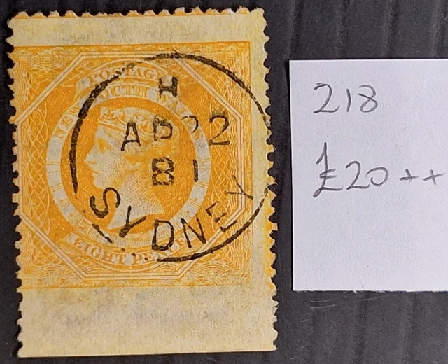 1877- NSW AUSTRALIA 8d Yellow Large Diadem stamp P13 WMK Crn/NSW Wing ...