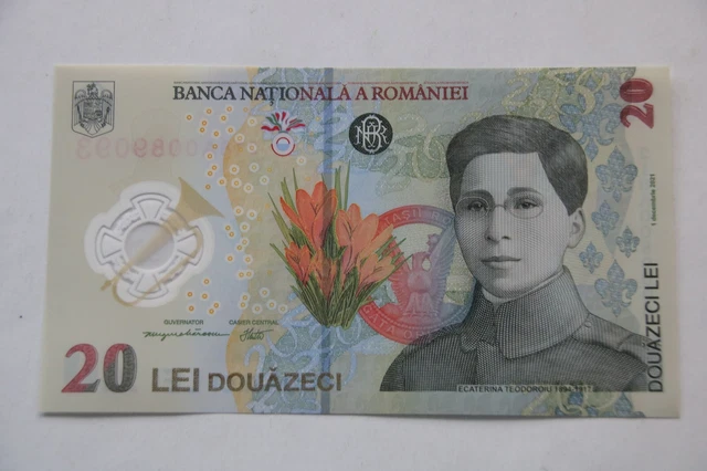 20 LEI BANKNOTE,& ECATERINA TEODOROIU," 2021, kleine Auflage, RUMÄNIEN ...