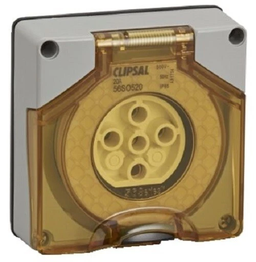 CLIPSAL 56-SERIES SOCKET 32A 500V 5-Pin, Surface Mount DARK GREY *Aust ...