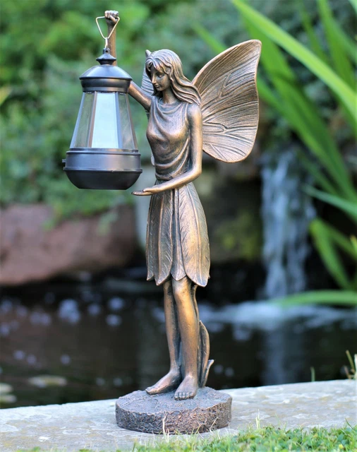 GARDEN ORNAMENT SOLAR Fairy Angel Resin Bronze Figurine Angel Statue Lantern £20.95 - PicClick UK