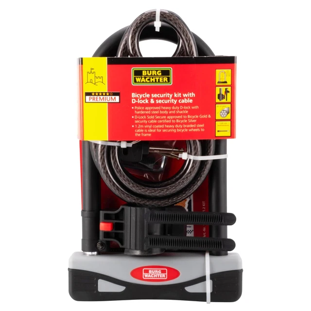 BURG-WÄCHTER GOLD SOLD Secure Bicycle D Lock & 1.2M Security Cable,One ...