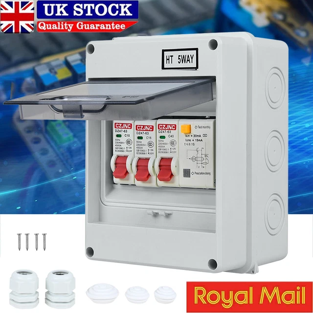 5 WAY CONSUMER Unit Fuse Box RCD Circuit Breaker Panels for Shed Garage ...