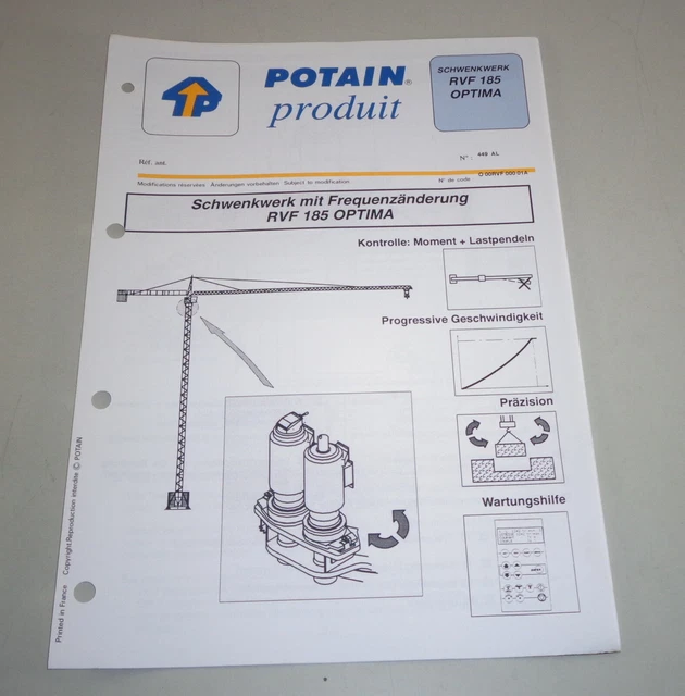 PRODUCT DATASHEET POTAIN Gift with Frequency Change RVF 185 Optima £4. ...