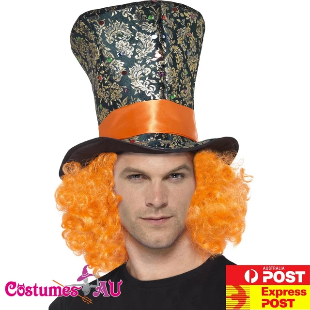 MAD HATTER HAT with Orange Hair Book Week Fancy Dress Costume Top Hat ...
