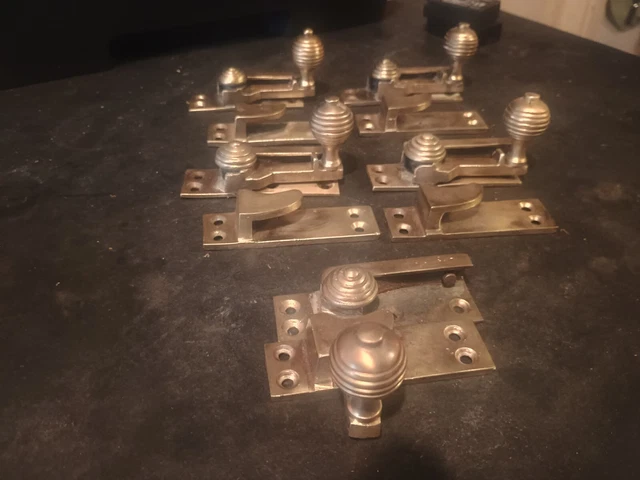 ANTIQUE SASH WINDOW fastener beehive cone top design in rose brass pre ...