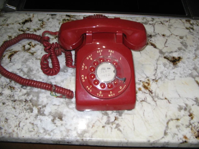 VINTAGE BELL SYSTEM Western Electric Red Rotary Phone w/Red Wire Made ...