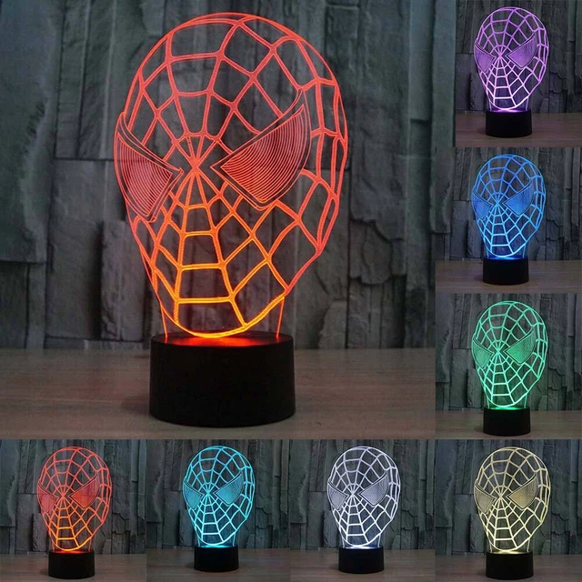 SPIDER MAN AVENGERS MARVEL 3D Acrylic LED 7 Colour Night Light Touch ...