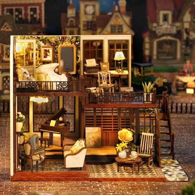 MINIATURE DE MAISON De Poupée En Bois Avec Des Cadeaux De Meubles Pour Les EUR 53,08 - PicClick FR