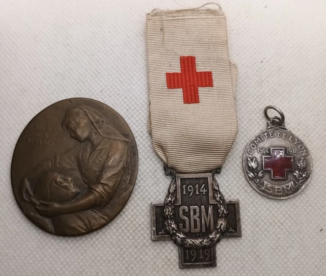 FRANCE WW1 RED Cross Nursing Medal Set NAMED LYON Hospital 1914 1919 ...