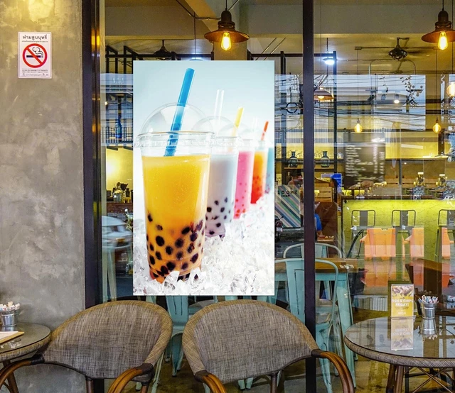 3D BUBBLE TEA A24 Pearl Tea Shop Window Stickers Vinyl Wallpaper Murals ...