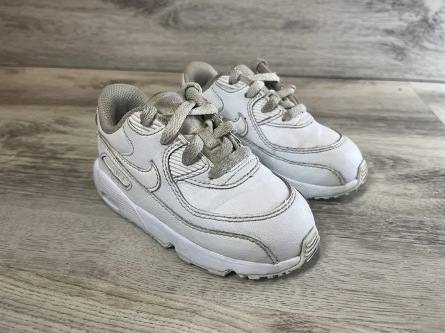 NIKE AIR MAX 90 LTR Triple White Toddlers Athletic Shoes Size 7C 833416 ...