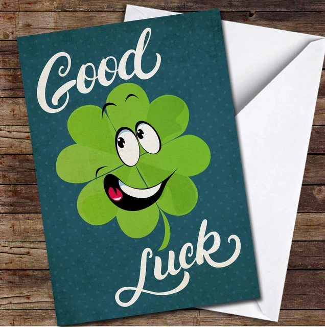 FOUR LEAF CLOVER Cartoon Green Blue Good Luck Personalised Card £3.99 ...