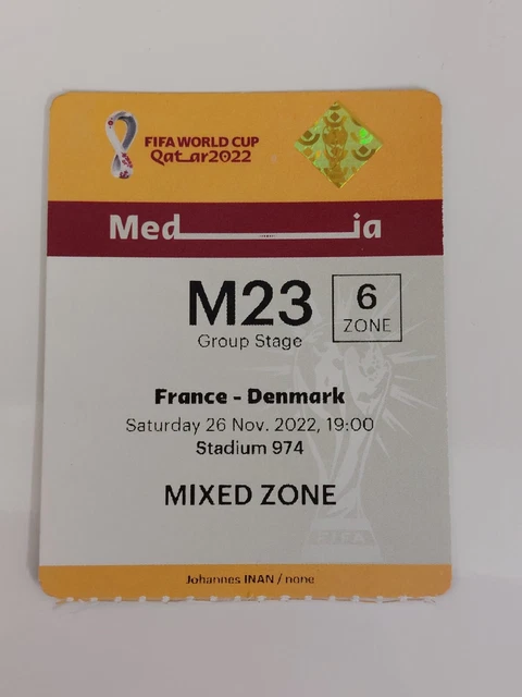 USED TICKET FIFA World Cup 2022 Qatar #23 France vs Denmark Media Press ...