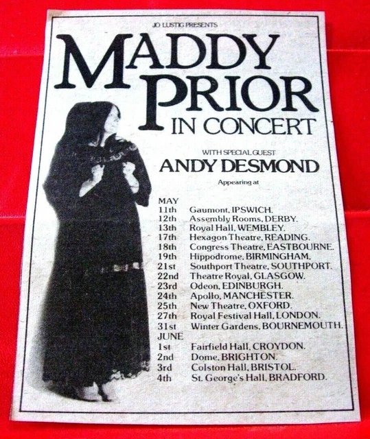 MADDY PRIOR/ANDY DESMOND UK Tour Vintage ORIG 1978 Press/Magazine ...